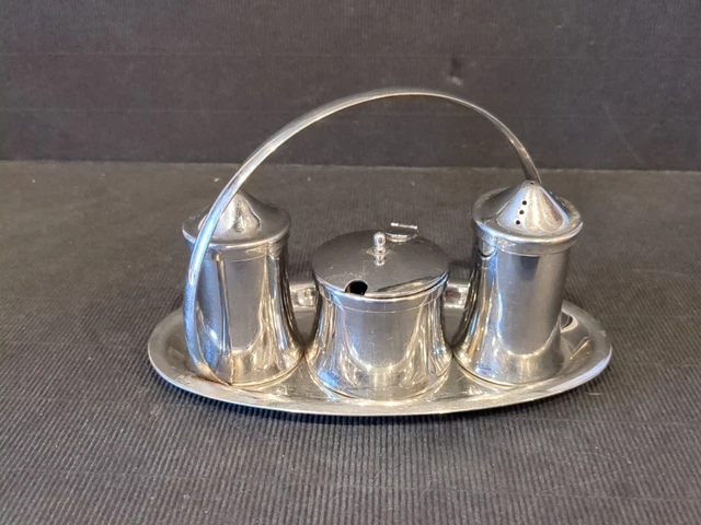 VINTAGE OLD HALL Stainless Steel Cruet Set On Carry Tray Salt, Pepper ...
