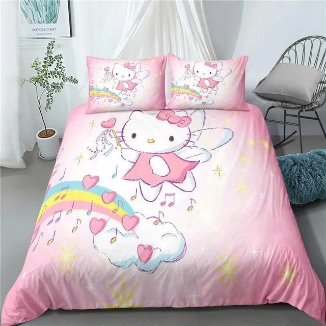 HELLO KITTY ANGLE Quilt Duvet Cover Set Queen Bed Linen Single ...