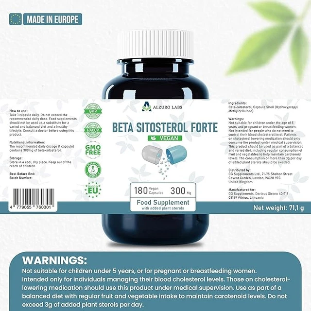 196 PLANT STEROLS 300mg Beta-Sitosterol 180 Vegan Capsules Healthy ...