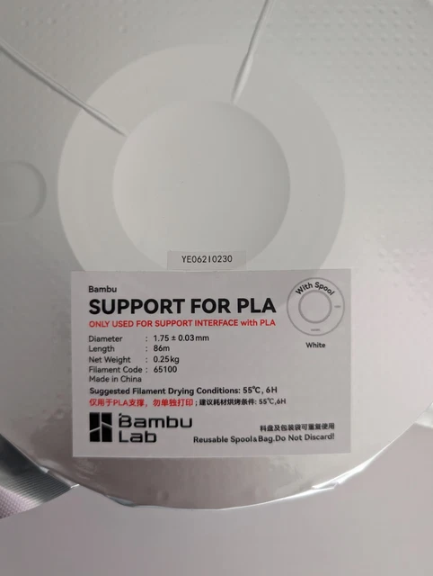 BAMBU LAB FILAMENT Support für PLA mit Spule 1,75mm 0,25kg EUR 15,00 ...