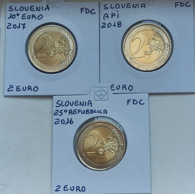 LOTTO 3 MONETE da 2 Euro commemorative - SLOVENIA - FDC - anni 2016-17 ...