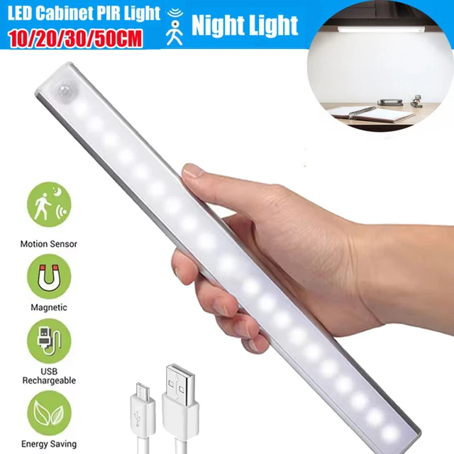 STRIP LIGHT LED PIR Motion Sensor Wireless USB Rechargeable Cabinet ...