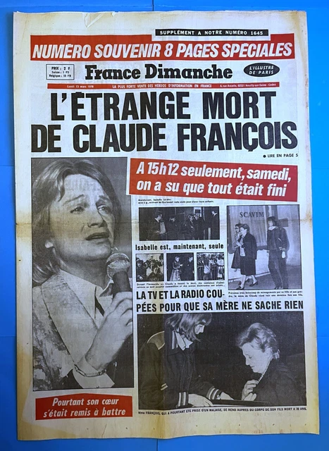 VARIETES FRANCE DIMANCHE 13/03/1978 Claude François Est Mort : Le ...