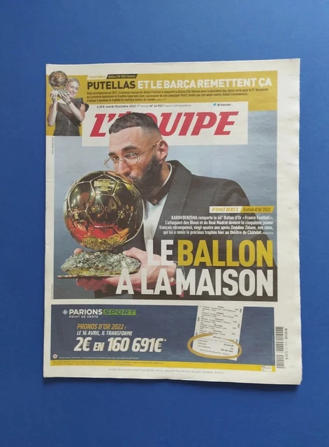 L’ÉQUIPE JOURNAL 18/10/2022 BENZEMA ballon d'or France Football 2022 ...