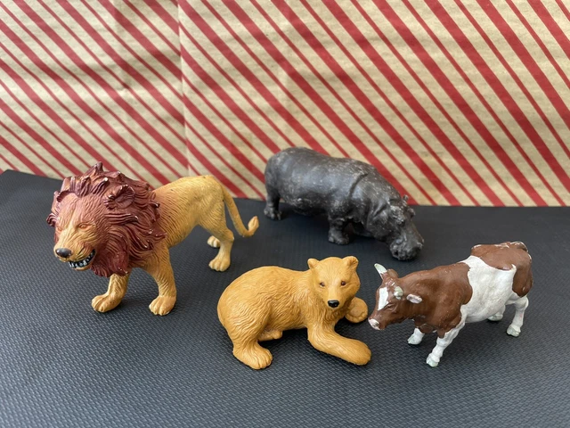 VINTAGE PLASTIC TOY Animals Lion Cow Bear Hippo Bundle Britains Retro ...