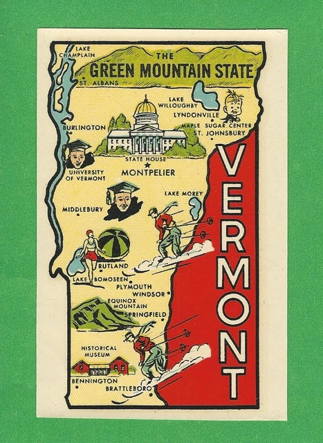 VINTAGE ORIGINAL 1950 "Vermont" The Green Mountain State Travel Decal ...