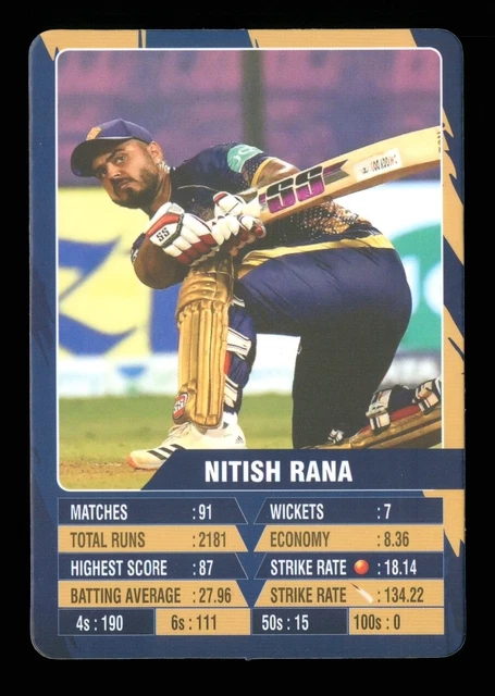 1 X CARD IPL Cricket Indian Premier League 2022 # Nitish Rana ≠ R026 £3 ...