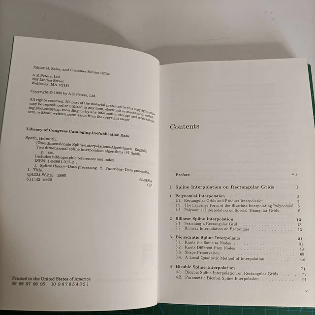 TWO DIMENSIONAL SPLINE INTERPOLATION ALGORITHMS By Helmuth Spath - Hardcover VG+ $16.80 ...