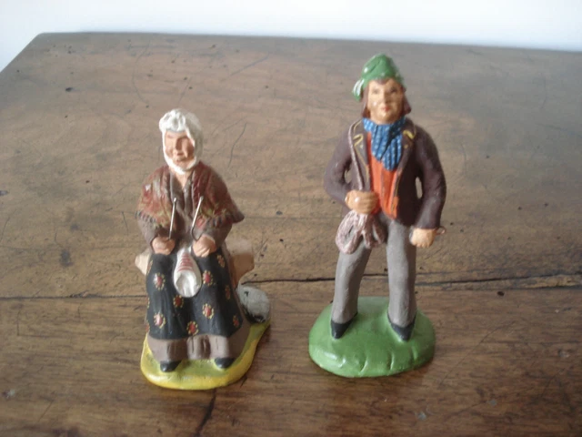 4 Santons Anciens Carbonel Feldman Tricoteuse Ramoneur Marin