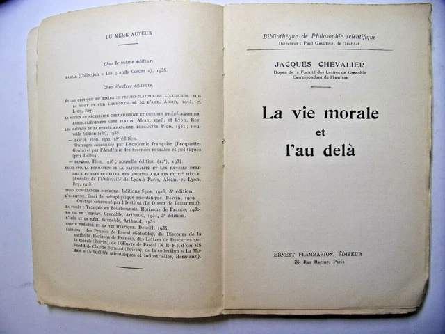 PHILOSOPHIE. JACQUES CHEVALIER. La vie morale et l'eau-delà EUR 11,50 ...