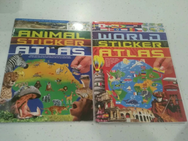 WORLD STICKER ATLAS book & Animal sticker atlas hinkler books 2006 £4. ...