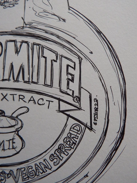 ORIGINAL HAND DRAWN Pen & Ink Line Drawing Sketch of a Jar of Marmite ...