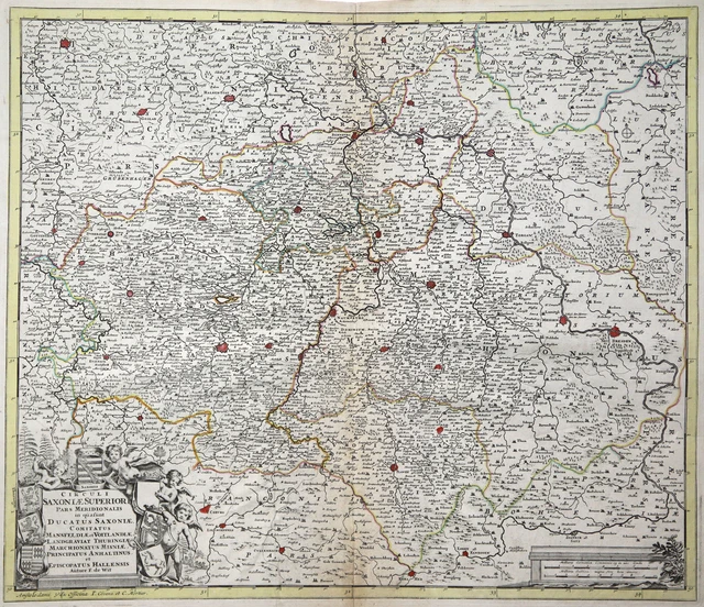 SASSONIA TURINGIA ORIGINALE Incisione Cartina Geografica Sanson Mortaio ...