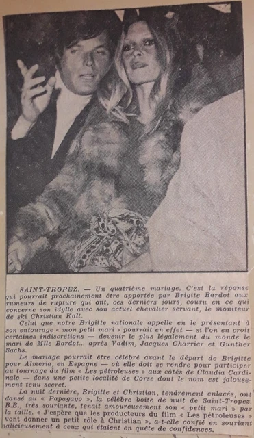 BRIGITTE BARDOT / Christian Kalt [Coupure de Presse - 1972] - 16,5 x 9 ...