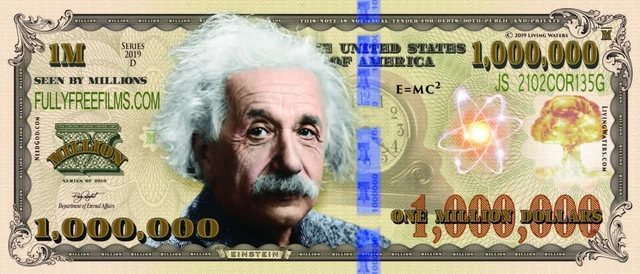 REPLICA 2X Einstein Million Dollar Bill Note fake Gospel Tract USA ...