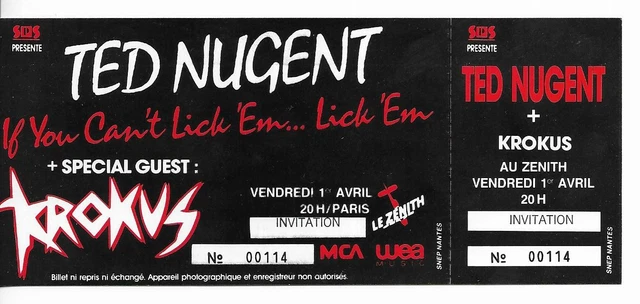 RARE / TICKET Billet De Concert - Ted Nugent : Live A Paris ( France ...