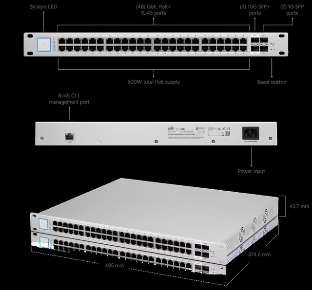UBIQUITI NETWORKS UNIFI (US-48-500W) 48-Port Rack-Mountable Serial ...