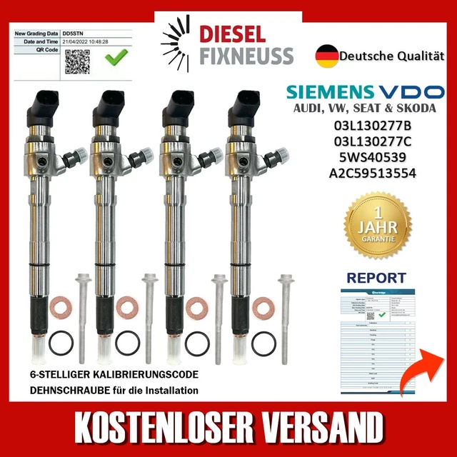 4X INJECTOR SIEMENS 03L130277B injection nozzle Audi Seat Skoda VW 1.6 ...