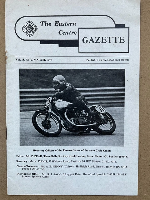 THE EASTERN CENTRE Gazette - March 1978 - Auto Cycle Union publication ...