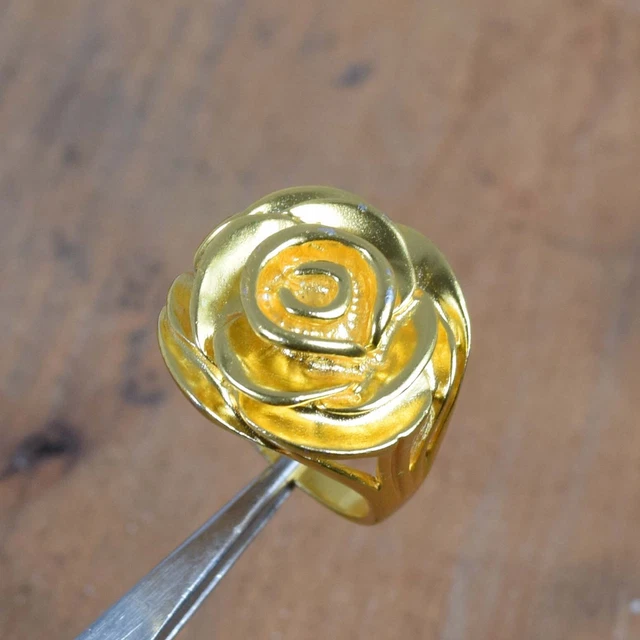 925 SOLID STERLING Silver 24CT Gold Overlay Plain Ring-5 US O813 EUR 12 ...