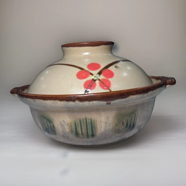 JAPANESE EARTHENWARE DONABE Clay Pot With Lid Casserole Floral Design £ ...