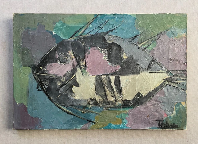 POISSON, HUILE SUR Toile, Signature à Identifier, Tableau, Peinture ...