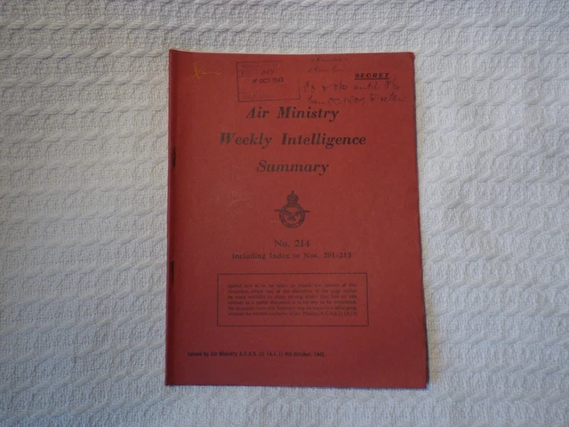 WW2 SECRET RAF Air Ministry Weekly Intelligence Summary Journal 9 Oct ...