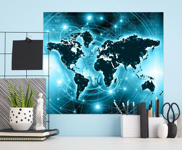 3D BLUE LIGHT KEP276 World Map Character Wall Mural Decal Stickers ...