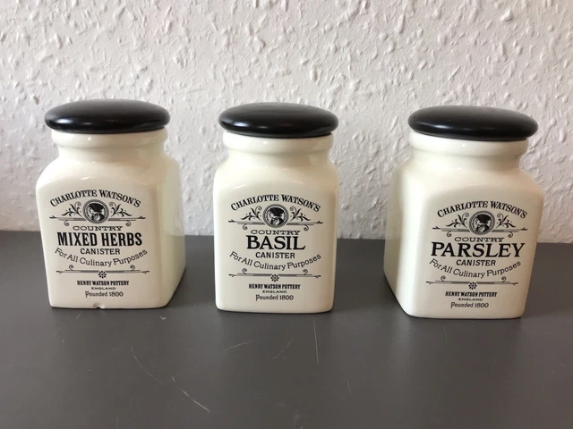 CHARLOTTE WATSON’S HERB Canister Henry Watson Pottery Country Set Of 3 ...