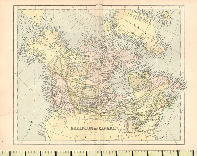 C1880 MAP ~ DOMINION OF CANADA ~ GREENLAND NEWFOUNDLAND NOVA SCOTIA $84 ...