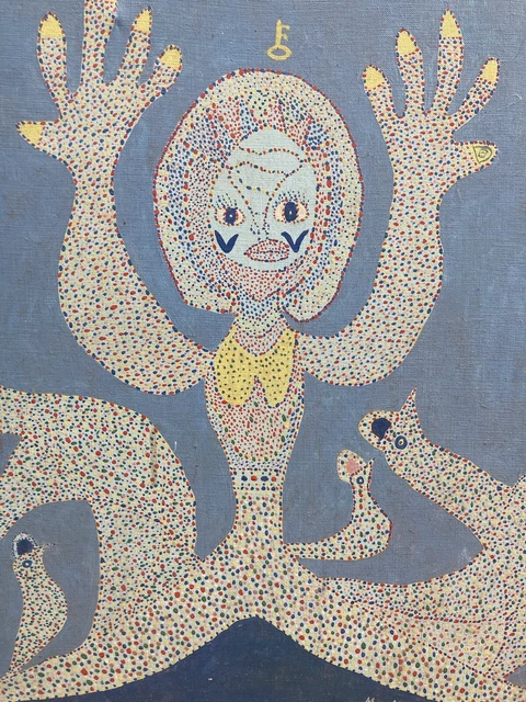 TRES BELLE PEINTURE Huile Sur Toile signé Art Brut 1970 A Identifier ...