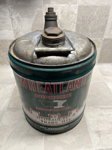 VINTAGE WHEATLAND SUPREME Lubricants 5 Gallon oil can Hydraulic Trans ...