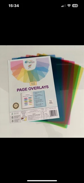 CROSSBOW EDUCATION DYSLEXIA Tinted A4 Page Overlays - Multi-Colour ...