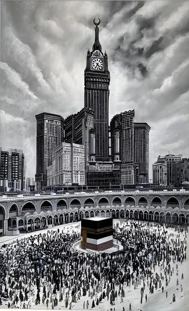 HANDMADE KHANA KAABA & Clock Tower Painting, Size 36 X 24 Inches £399. ...