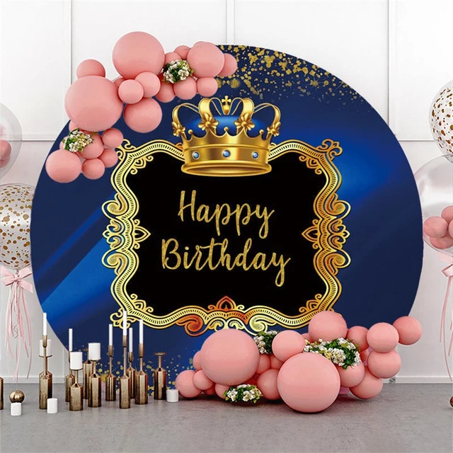 GOLD GLITTER AND Navy Blue Round Happy Birthday Backdrop $35.97 ...
