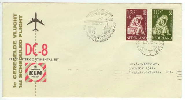 1960 NETHERLANDS KLM Airlines DC-8 First Flight cover - B341-342 $10.00 ...