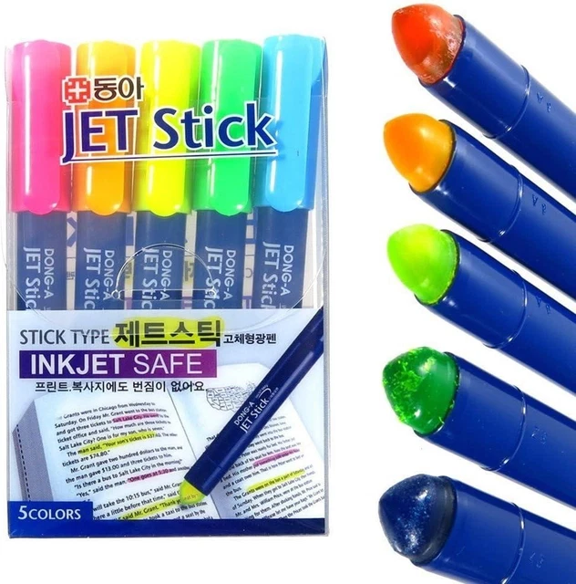JET STICK SOLID Fluorescent Pen - Ink Jet Safe, 5 Colors, Highlighter ...
