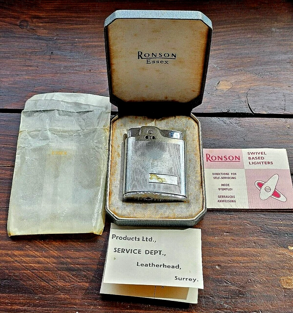 RARE VINTAGE RONSON "ESSEX" Petrol Lighter With Orig. Box, Instruction ...