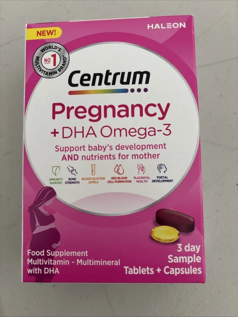 10 PACKS CENTRUM Pregnancy DHA Omega-3 Support Baby Development Sample ...