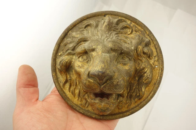 ANTIQUE 19TH CENTURY Composition Lion's Head Face Pediment Plaque Gold ...