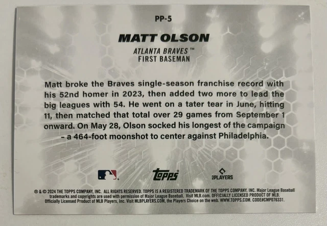 MATT OLSON: 2024 Topps Series 2 Platinum Performers inserto SSP (1:1 ...