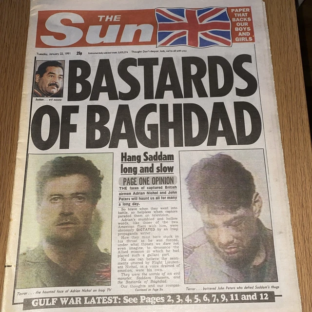THE SUN NEWSPAPER, Gulf War, Julia Roberts, David Gower, 1991 original ...