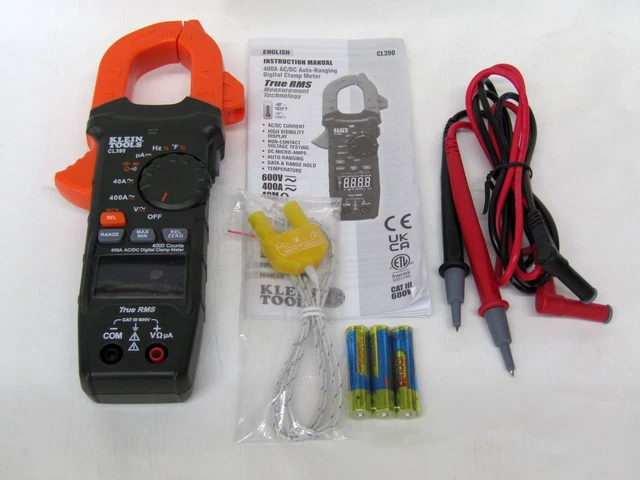 KLEIN TOOLS CL390 Digital Clamp Meter, 400A AC/DC (Missing Case) $83.51 ...