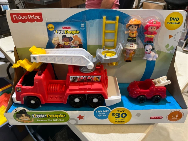 FISHER PRICE LITTLE People Rescue Rig Fire Engine Gift Set Fireman Dog ...