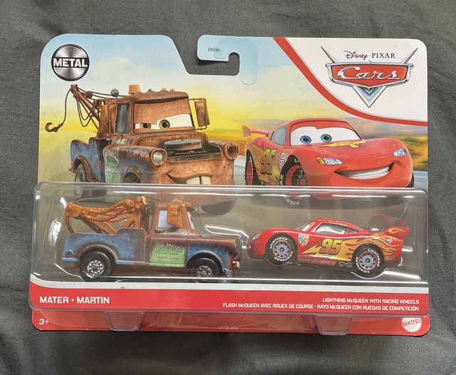 DISNEY PIXAR CARS Lightning McQueen With Racing Wheels & Mater Diecast ...