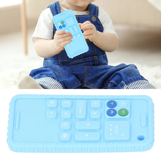 (BLUE)PHONE SHAPE TEETHING Toy Bright Color Sensory Development Multi ...