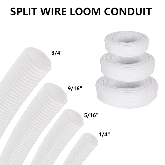 WHITE SPLIT WIRE Loom Tube Corrugated Conduit Cable Harness Wrap ...