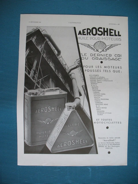 PUBLICITE DE PRESSE Shell Huile Moteur Aeroshell Bidons French Ad 1932 ...