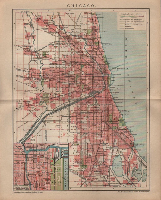 MAP CITY MAP 1901: City Map CHICAGO. Scale: 1:134,000 £17.04 - PicClick UK