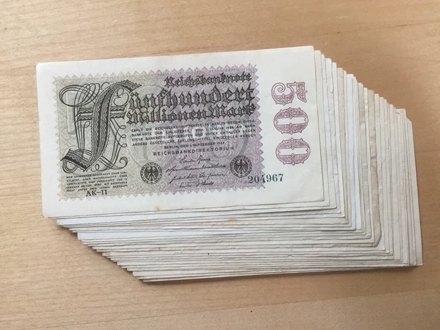 REICHSBANKNOTES: 25 X 500 million marks from 1 September 1923 £12.05 ...